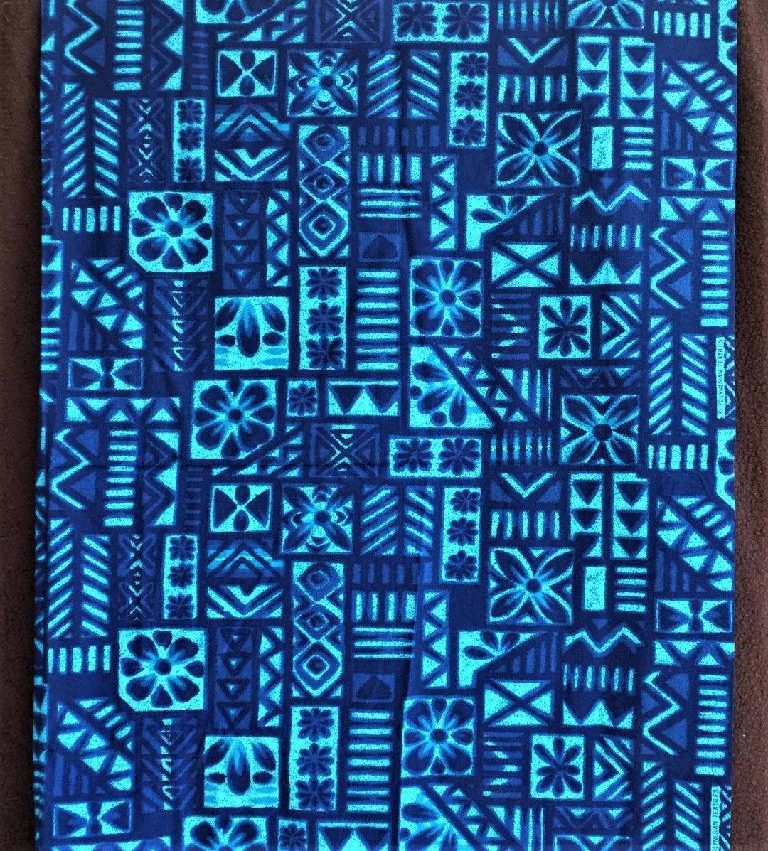 Vtg 1pc Hawaiian Tribal Print Fabric, Blue, Teal, Black, Poly-cotton ...