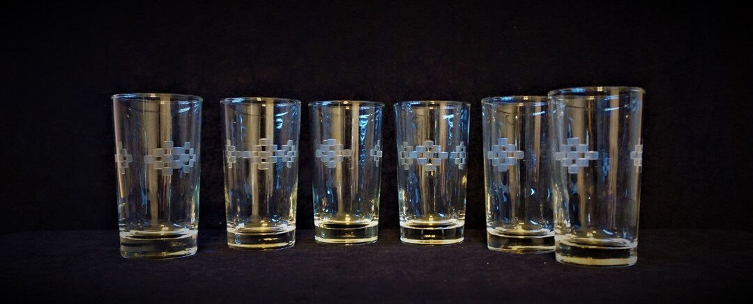 6pc Libbey Symphony Pattern 8-ounce Glasses, Grey Cut / Etched, Vintage ...
