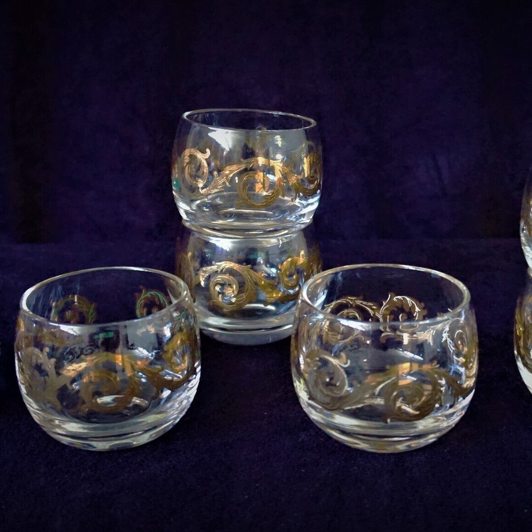 Cera 8pc Gold Scroll 4oz Mini Roly Poly Glasses, 22k Gold, Aperitif ...