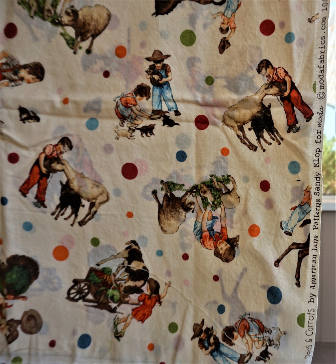 Vtg 1pc Farm Chores Print Cotton Fabric, 2006 Peas & Carrots by ...
