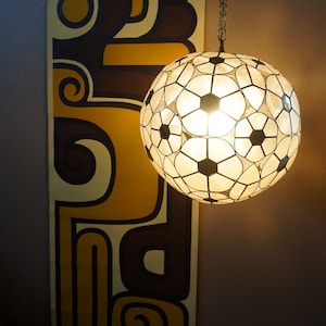 Vtg Mid-century Modern Capiz Shell and Brass Floral Globe Light Fixture ...