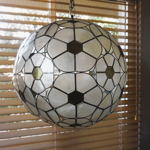 Vtg Mid-century Modern Capiz Shell and Brass Floral Globe Light Fixture ...