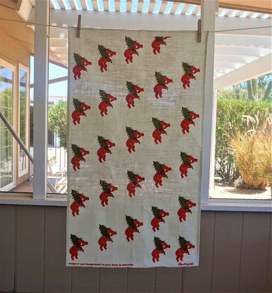 Red Christmas Koalas Tea Towel, John Rodriguez Orig, Linen Towel ...