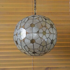 Vtg Mid-century Modern Capiz Shell and Brass Floral Globe Light Fixture ...