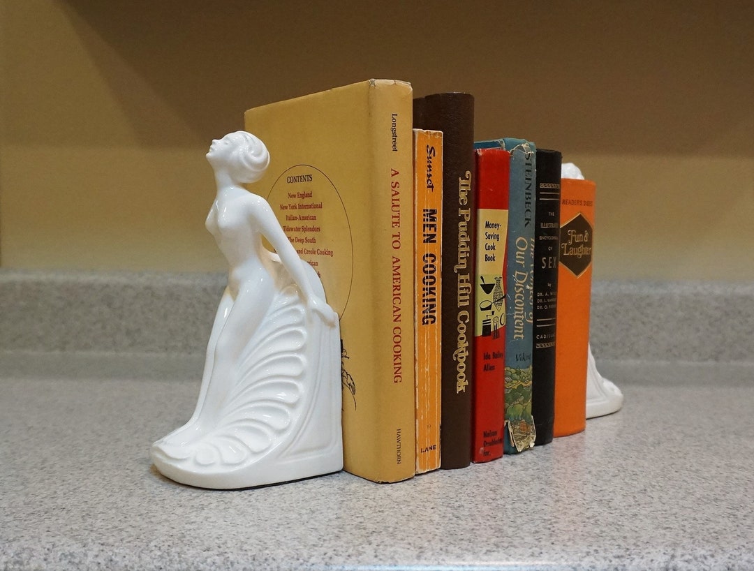Vtg Vandor Bookends, Art Nouveau, Ladies on Petals, Ceramic, Vintage ...