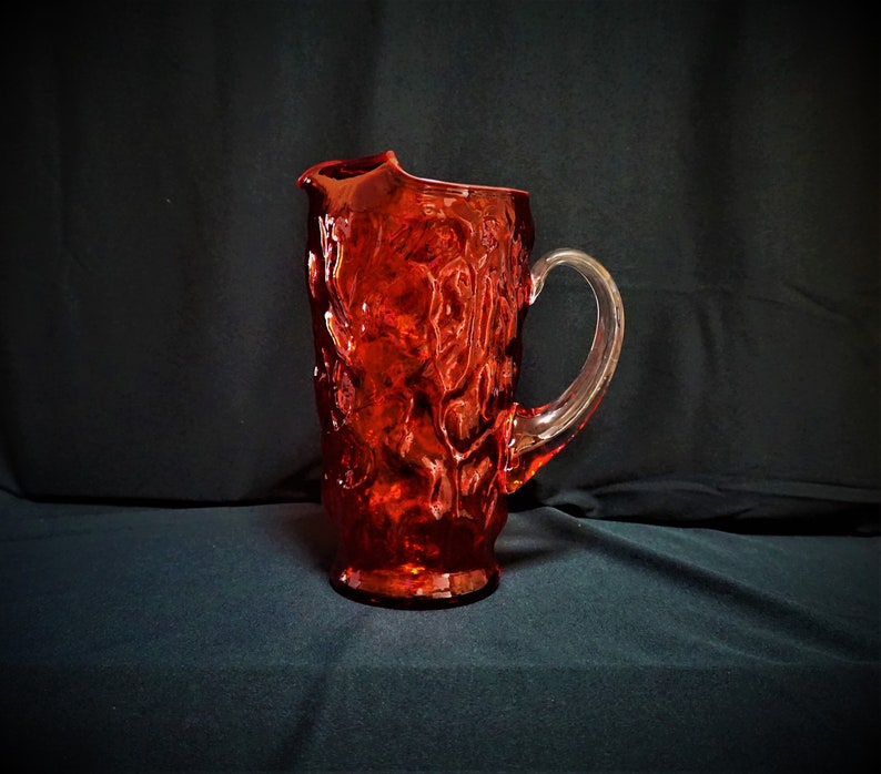 Ruby Red Crinkle Glass Pitcher Seneca Driftwood Morgantown - Etsy Ireland