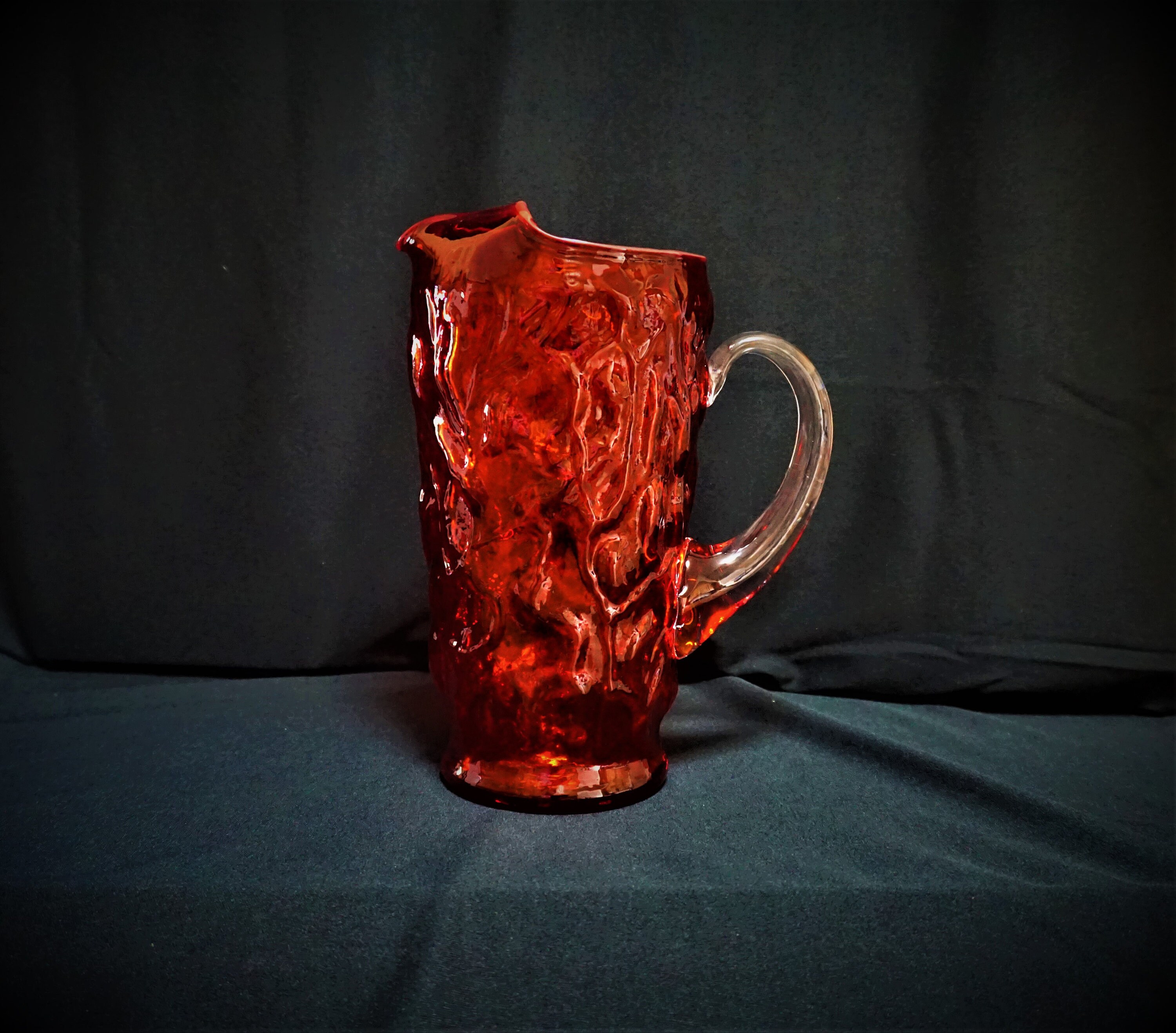 Ruby Red Crinkle Glass Pitcher, Seneca Driftwood, Morgantown Glassware ...