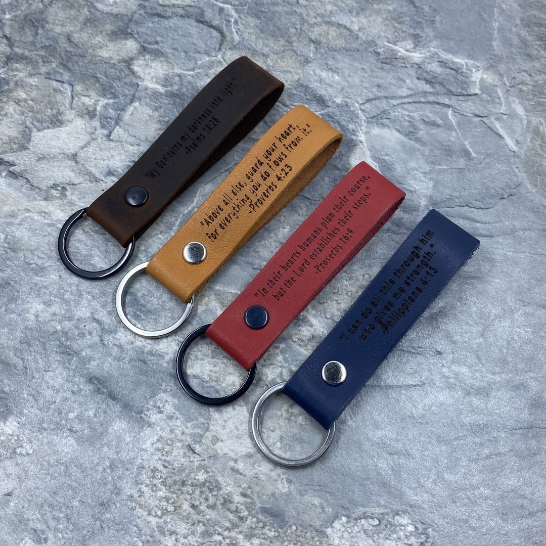 Personalized Leather Keychain, Custom Engraved Key Ring, Gift for Her ...