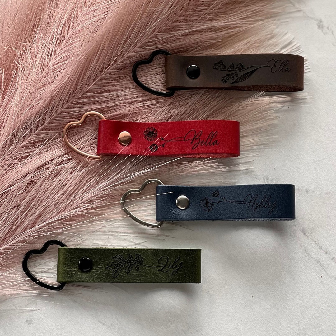 Custom Name Keychain With Birth Flower, Personalized Woman Keychain ...