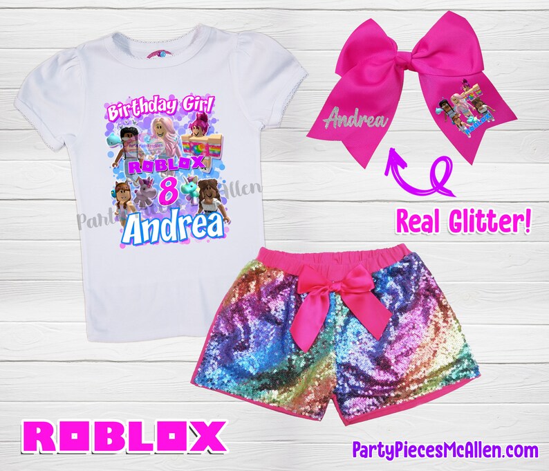 Girls Roblox Birthday Shorts Outfit Sequin Rainbow Shorts | Etsy