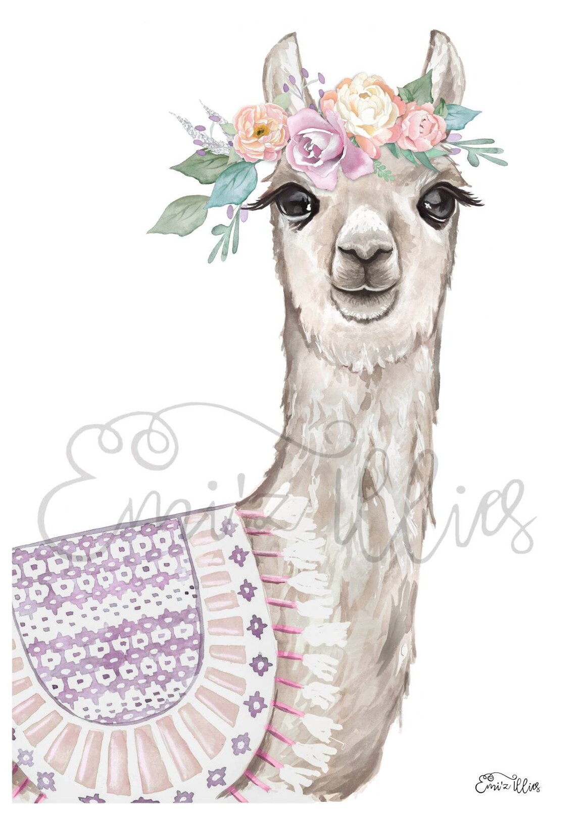 Llama Print, Whimsical Print, Floral Llama, Girls Prints, Nursery Decor ...