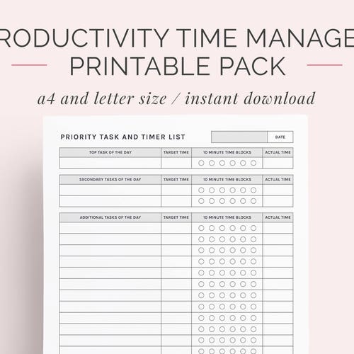 Productivity Time Manager Printable Pack Priority Task To-do | Etsy