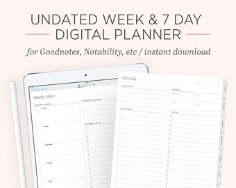 Undated Digital Daily and Weekly Planner Pastel Portrait | Etsy
