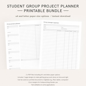 Group Project Planner Student Printable Pack College School - Etsy