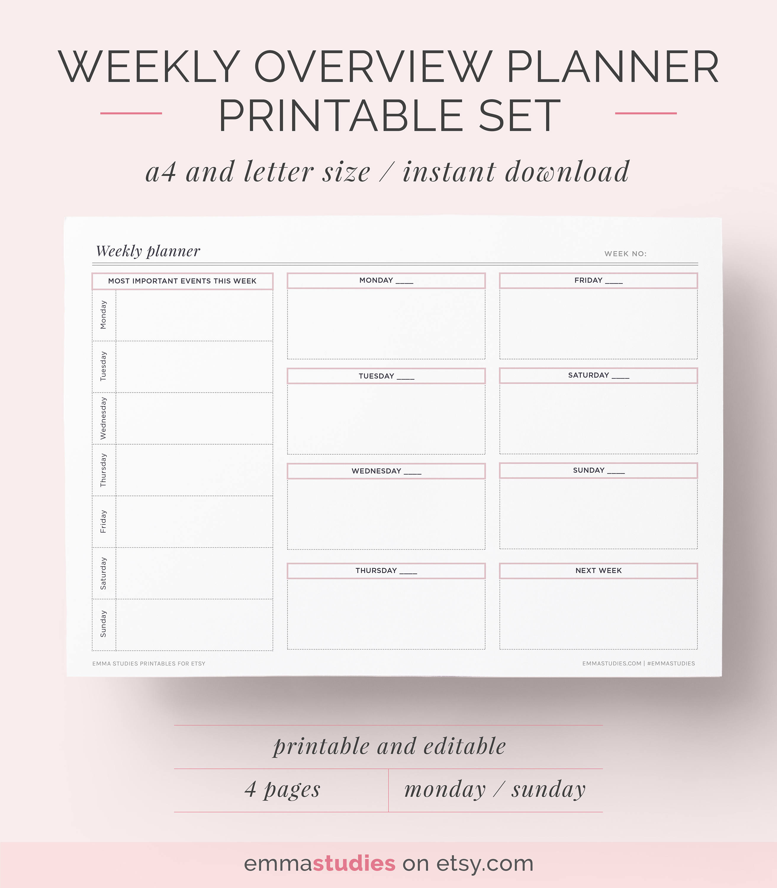 Weekly Overview Planner Printable Set Bullet Journal | Etsy