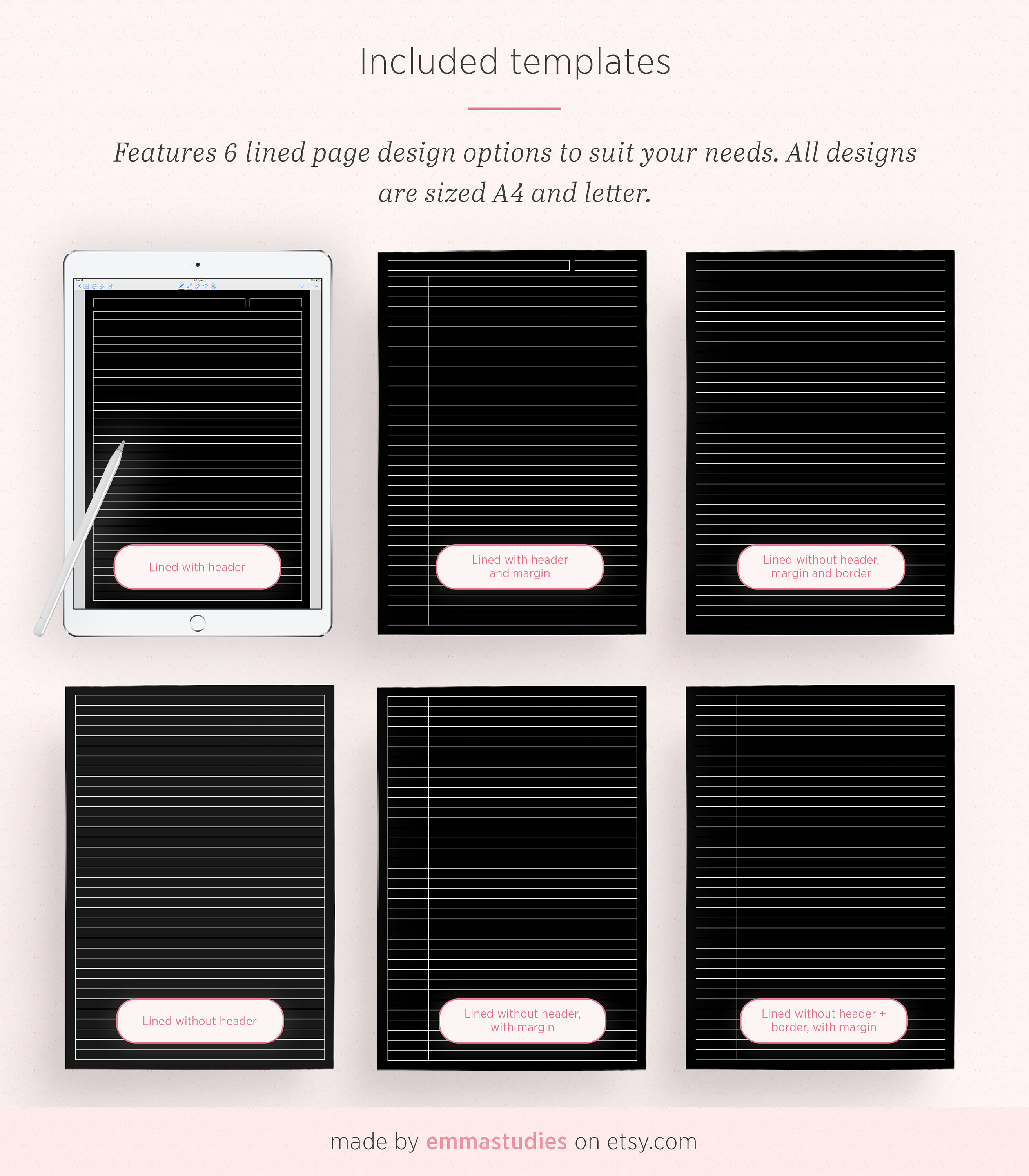 Digital Note Taking Black Paper Template | Goodnotes Notability iPad ...