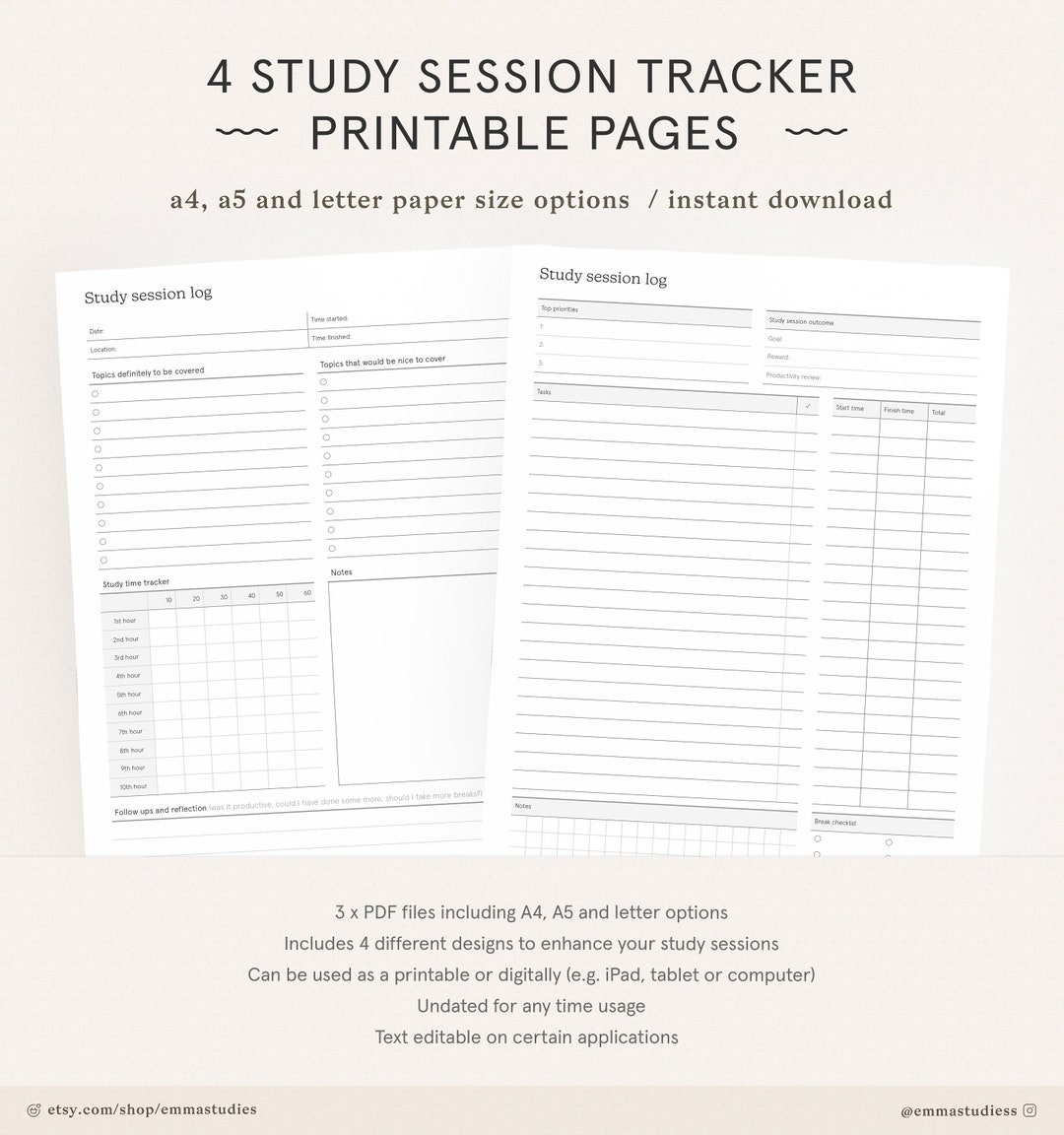 Study Session Printable | Student Organiser, Back to School, College ...