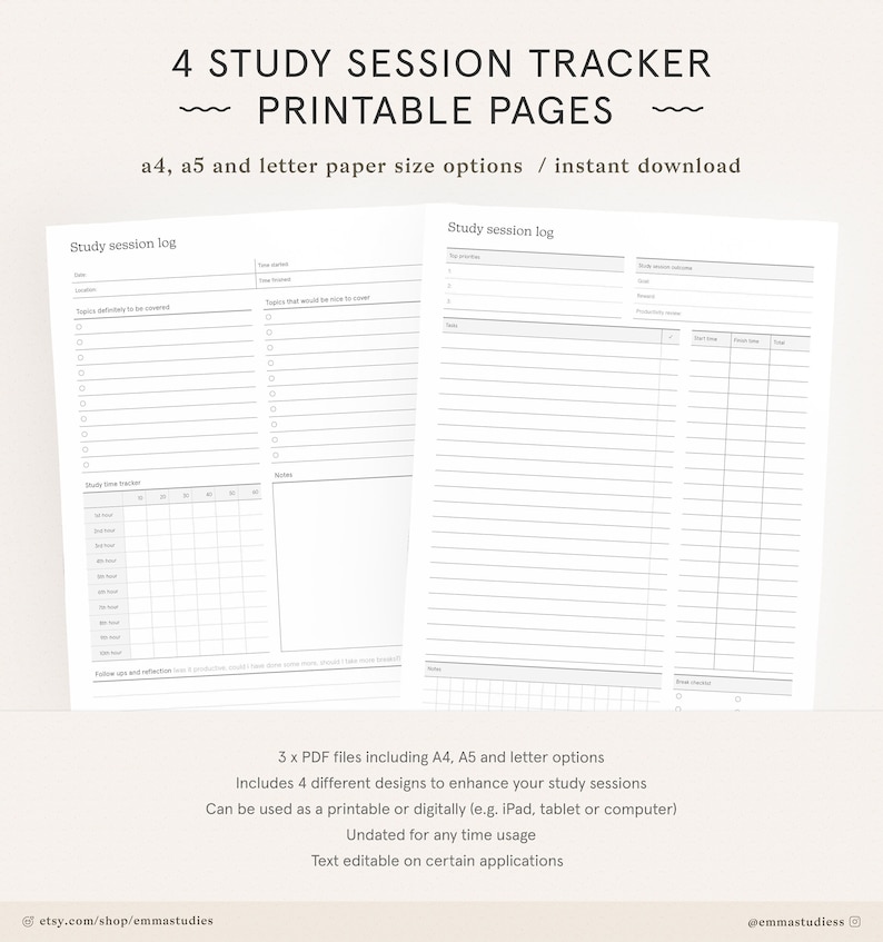 Study Session Printable Student Organiser Back to School - Etsy Australia