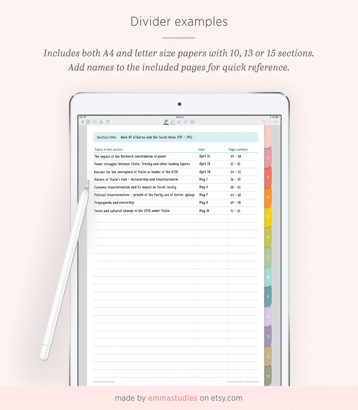 Section Divider Inserts for Digital Notebooks | Customisable Tabbed ...