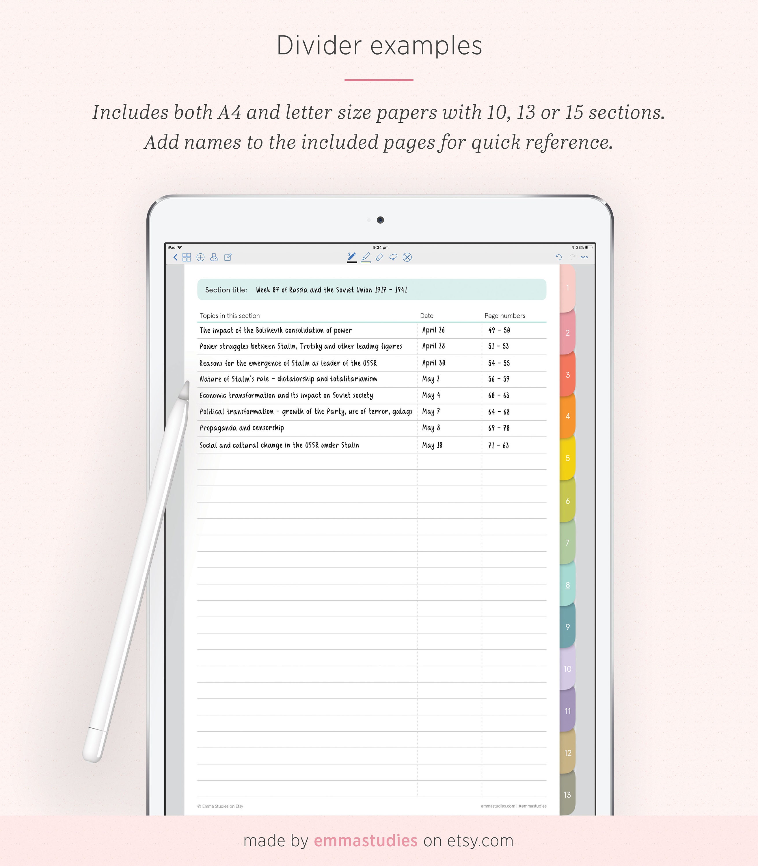 Section Divider Inserts for Digital Notebooks Customisable | Etsy