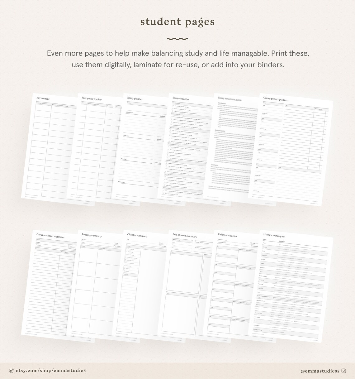 Ultimate Student Study Organiser Pack College University | Etsy Canada