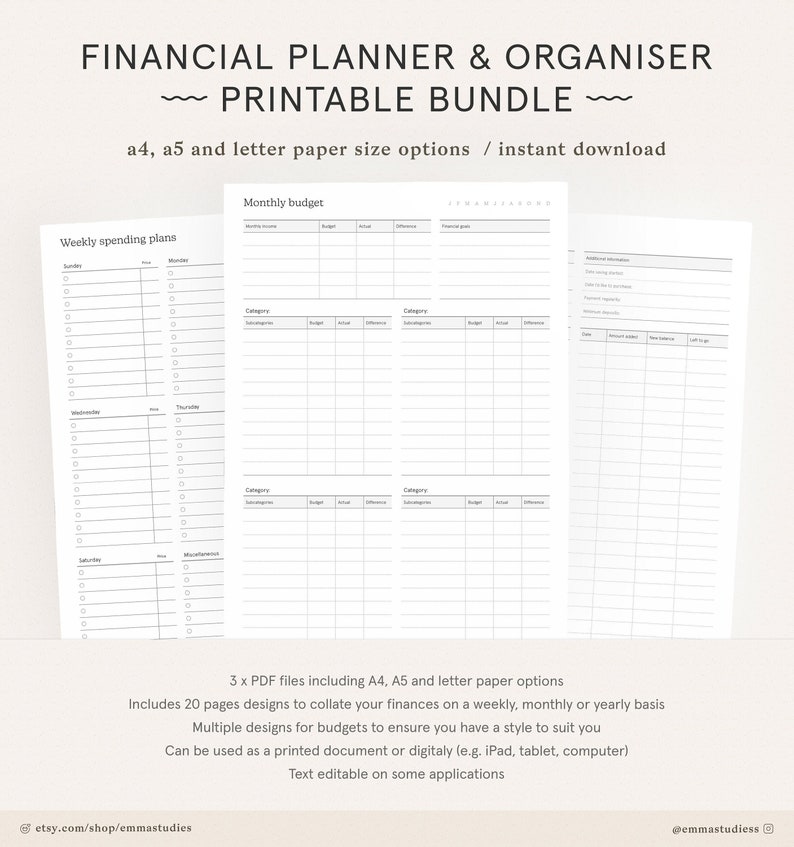 Financial Planner Printable Pack Monthly Budget Finance | Etsy