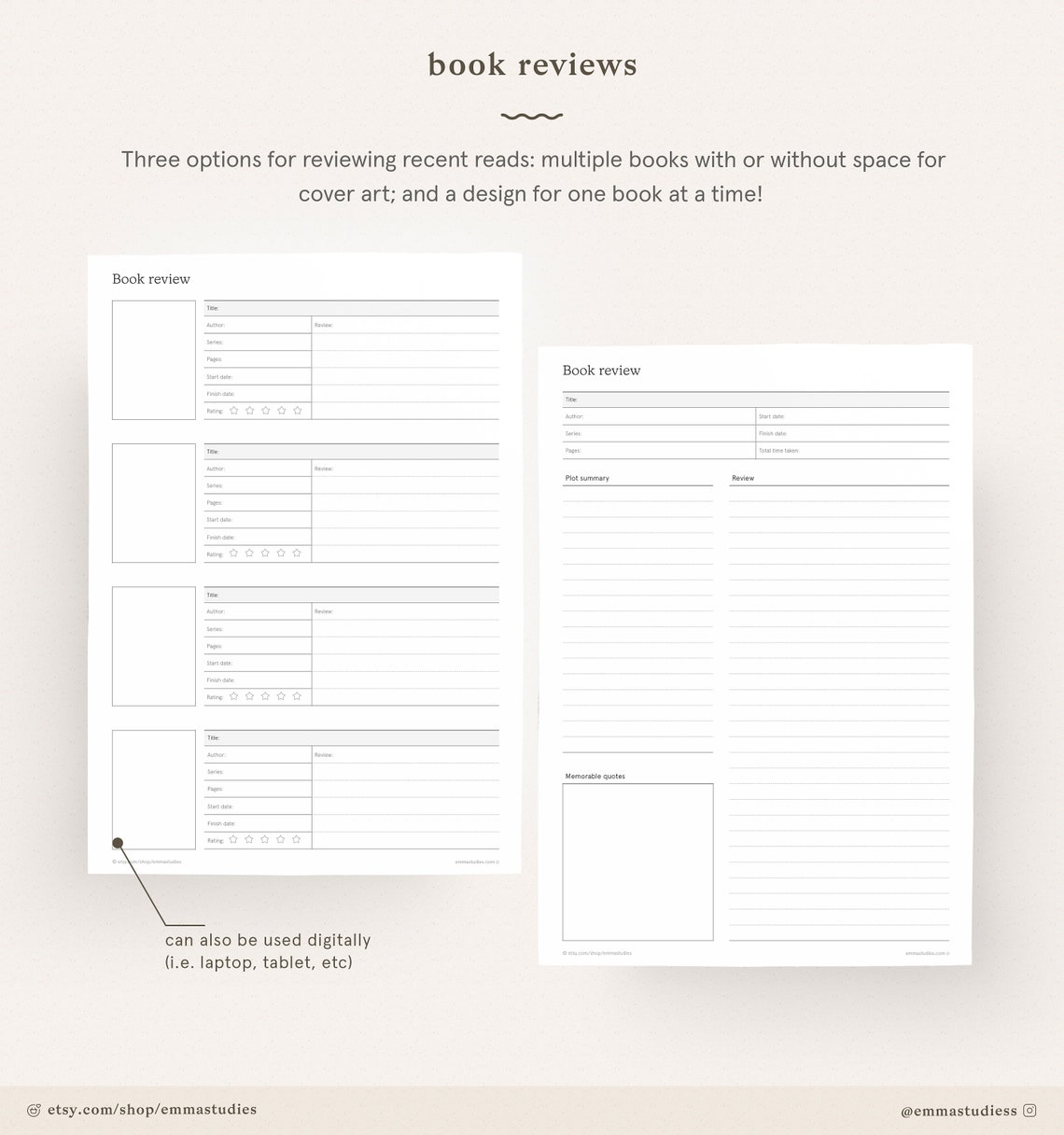 Book Tracker and Review Printable | Reading Journal Log List ...