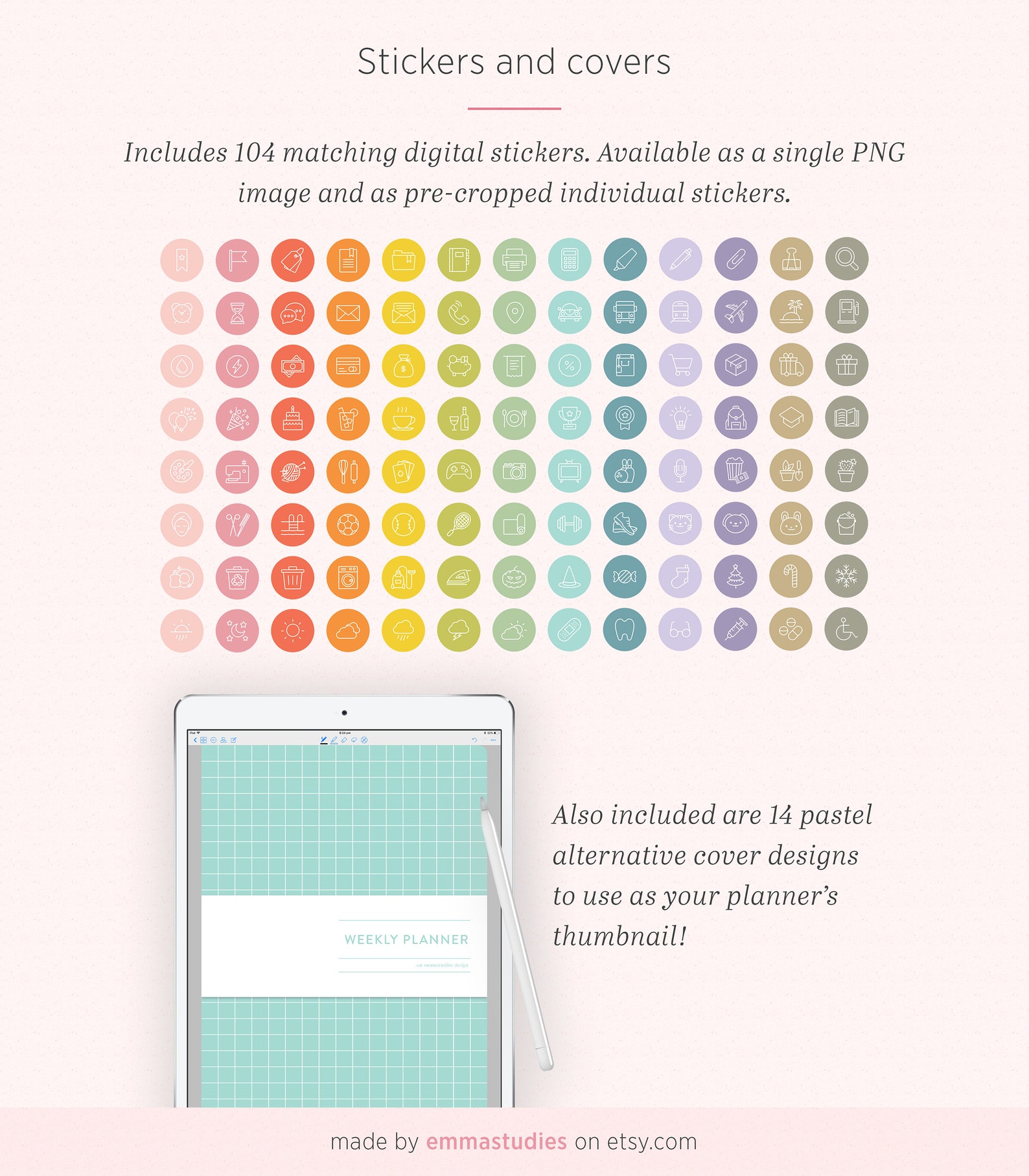 Undated Digital Daily and Weekly Planner Pastel Portrait | Etsy