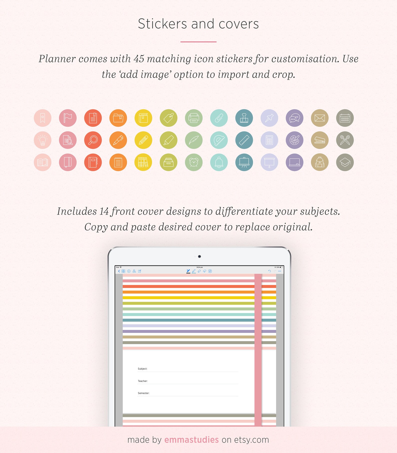 Digital Student Notebook Student Planner Organiser Subject | Etsy