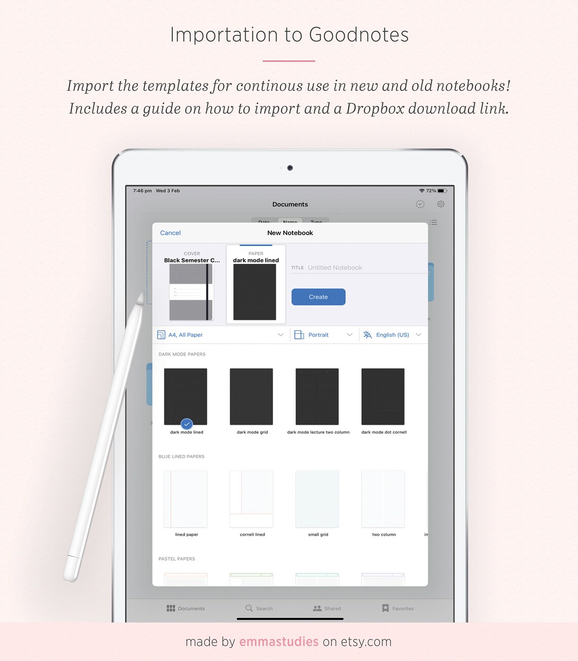 Digital Black Note Taking Paper Template Dark Mode Goodnotes | Etsy