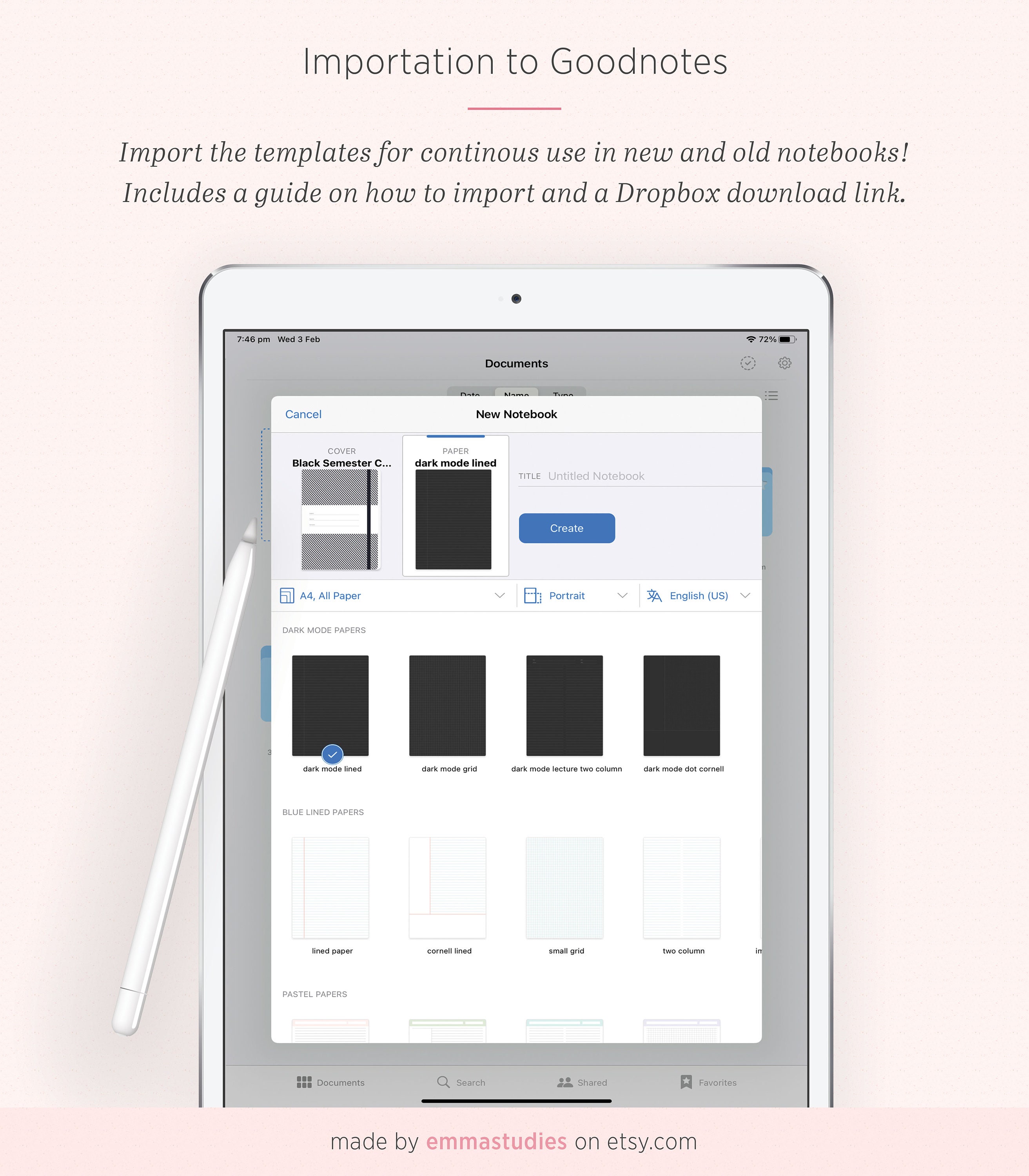 Digital Black Note Taking Paper Template Dark Mode Goodnotes - Etsy