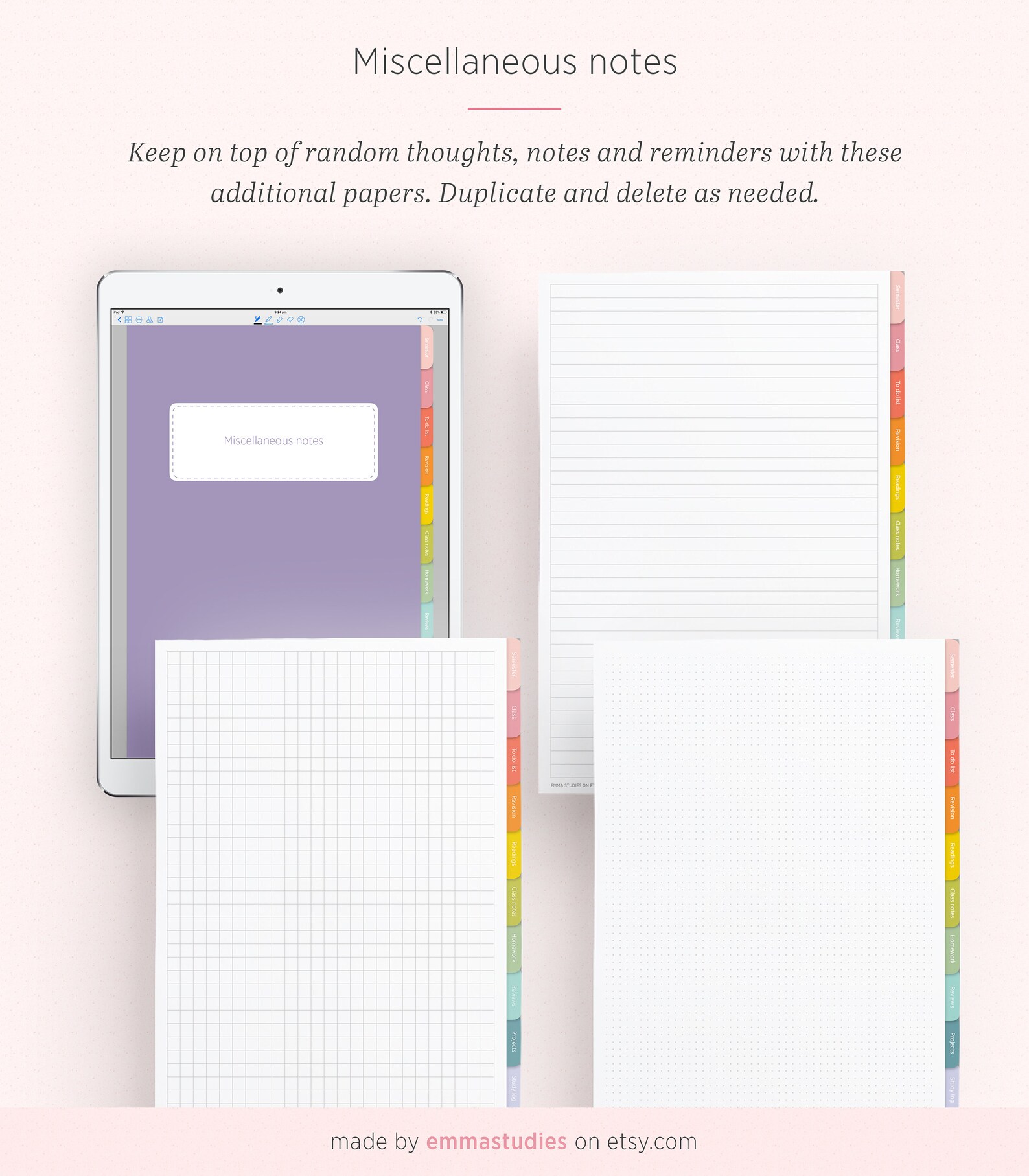 Digital Student Notebook Student Planner Organiser Subject | Etsy