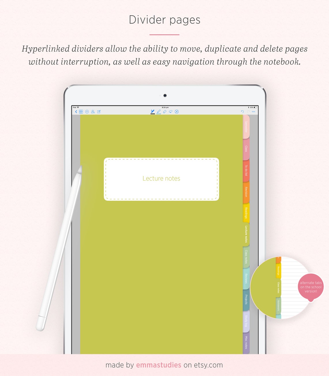 Digital Student Notebook Student Planner Organiser Subject | Etsy