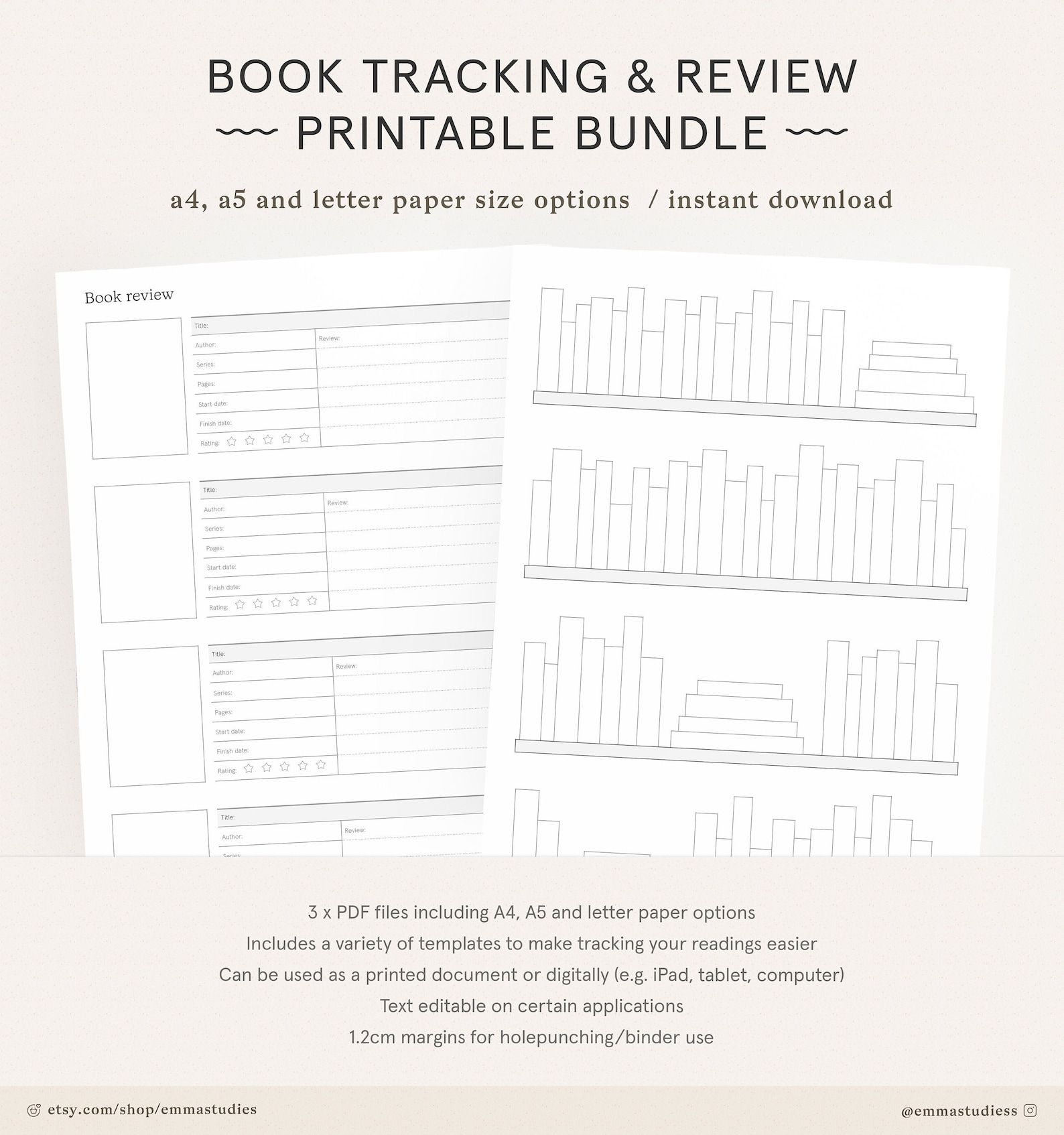 Book Tracker and Review Printable | Reading Journal Log List ...