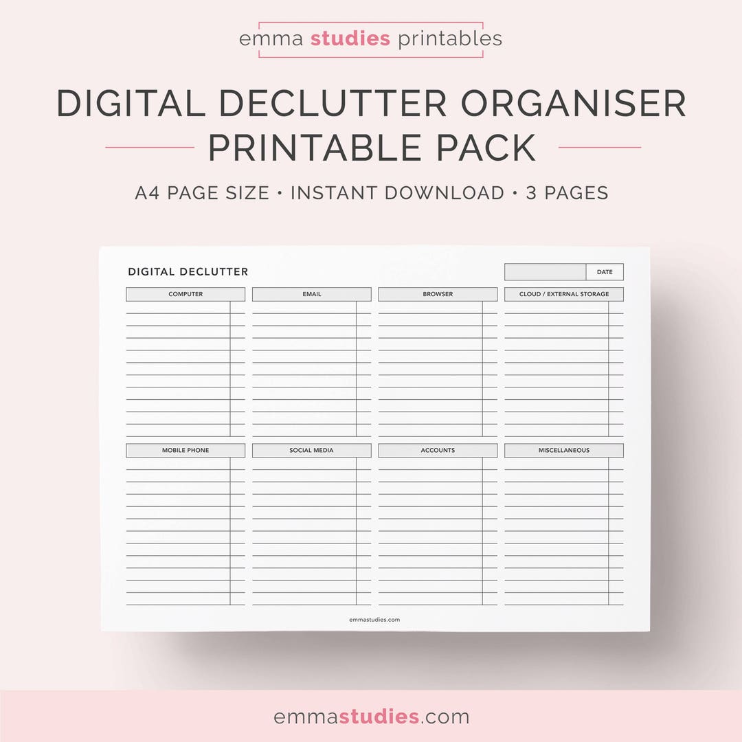 Digital Declutter Printable Pack Computer and File Organiser Cleaning ...