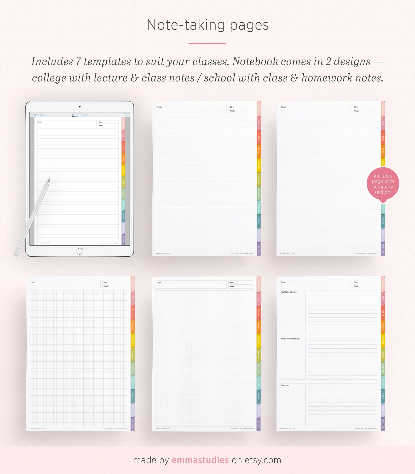 Digital Student Notebook Student Planner Organiser Subject | Etsy