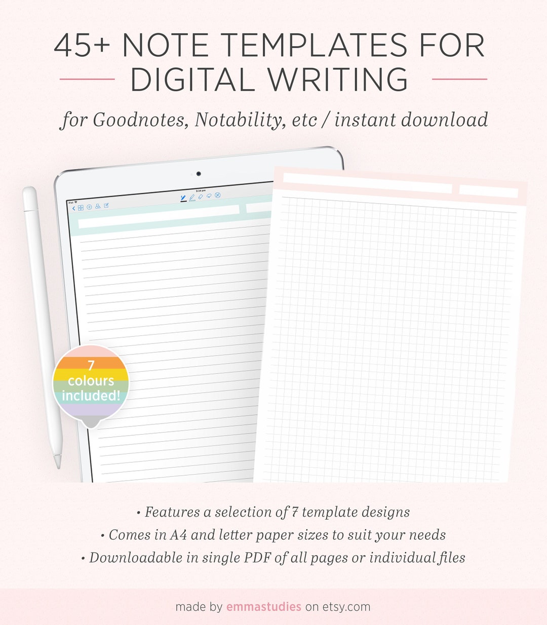 Digital Note Taking Pastel Paper Template | Goodnotes Notability iPad ...