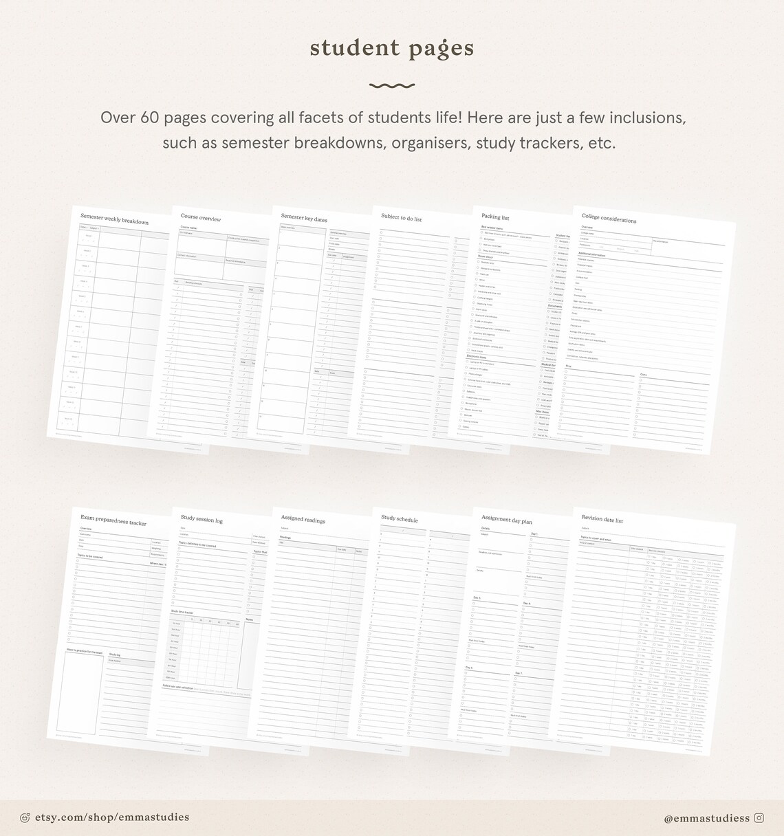 Ultimate Student Study Organiser Pack College University | Etsy Canada