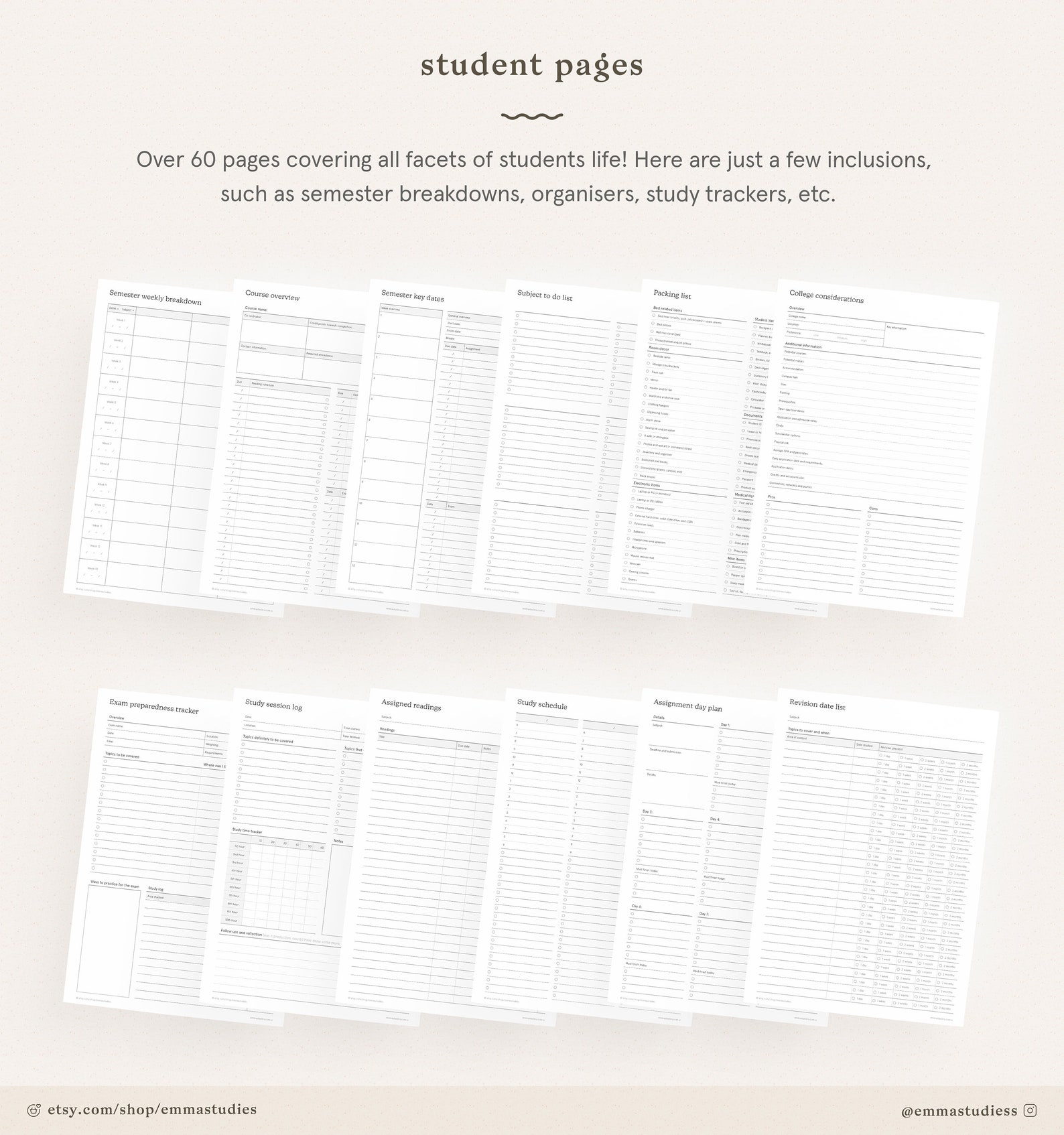 Ultimate Student Study Organiser Pack College University | Etsy Canada