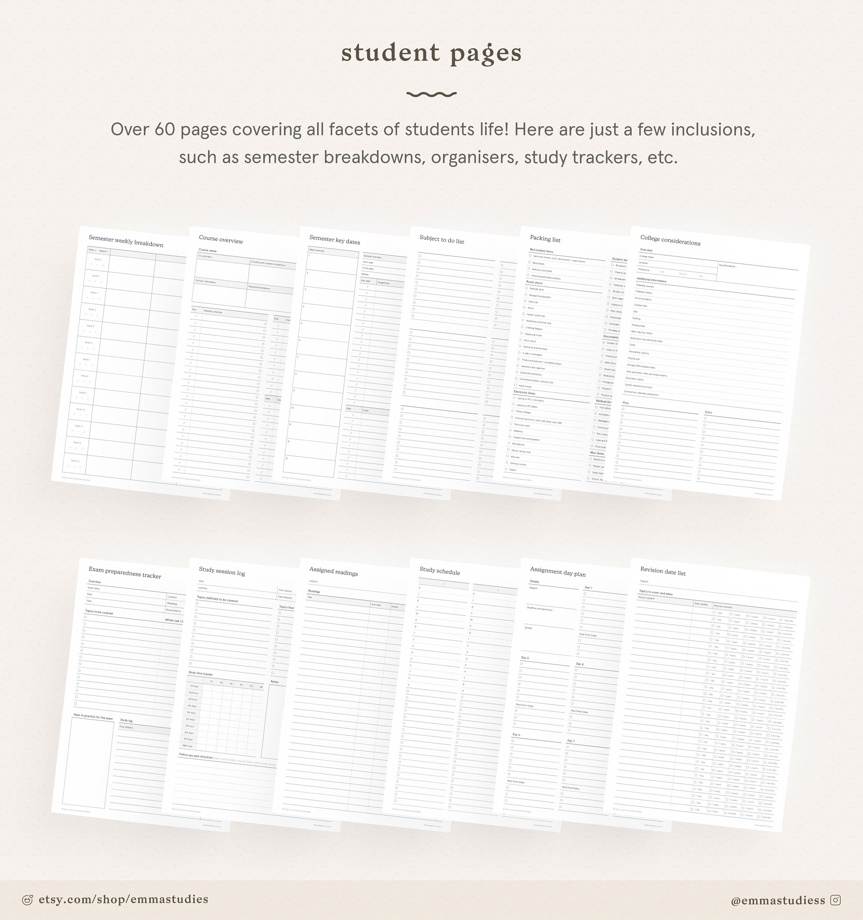 Ultimate Student Study Organiser Pack College University - Etsy Australia