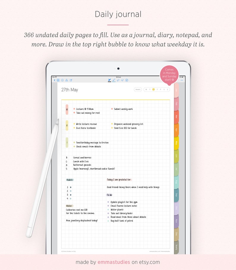 Undated Digital Daily Weekly Monthly and Yearly Grid Journal - Etsy ...