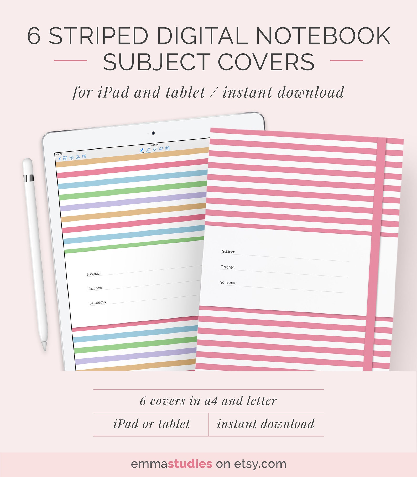 Digital Notebook Cover Template A4 and Letter Pastel | Etsy