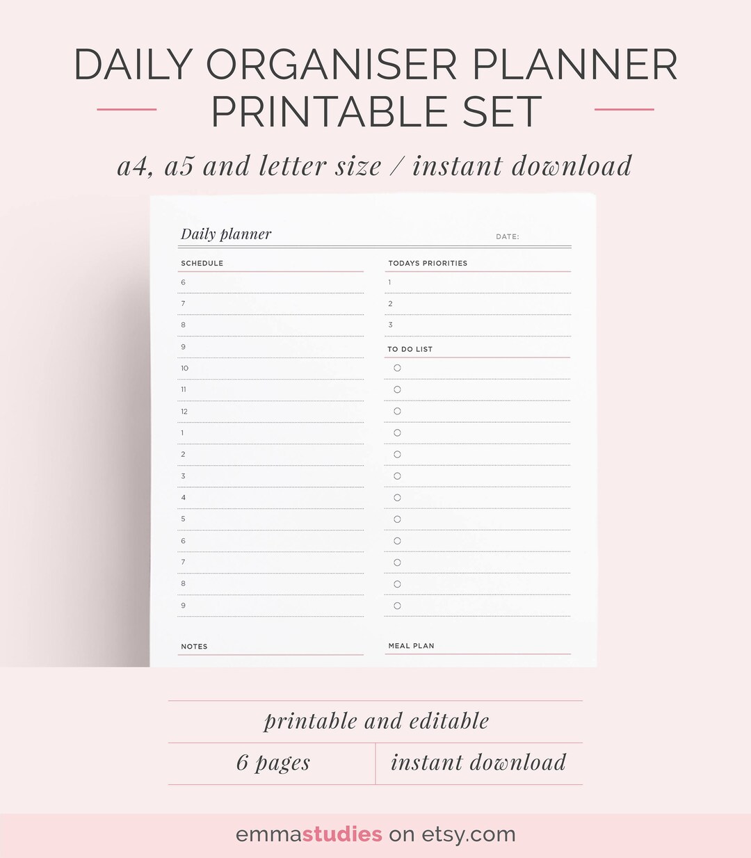 Daily Schedule Planner to Do List Printable Day Organiser - Etsy