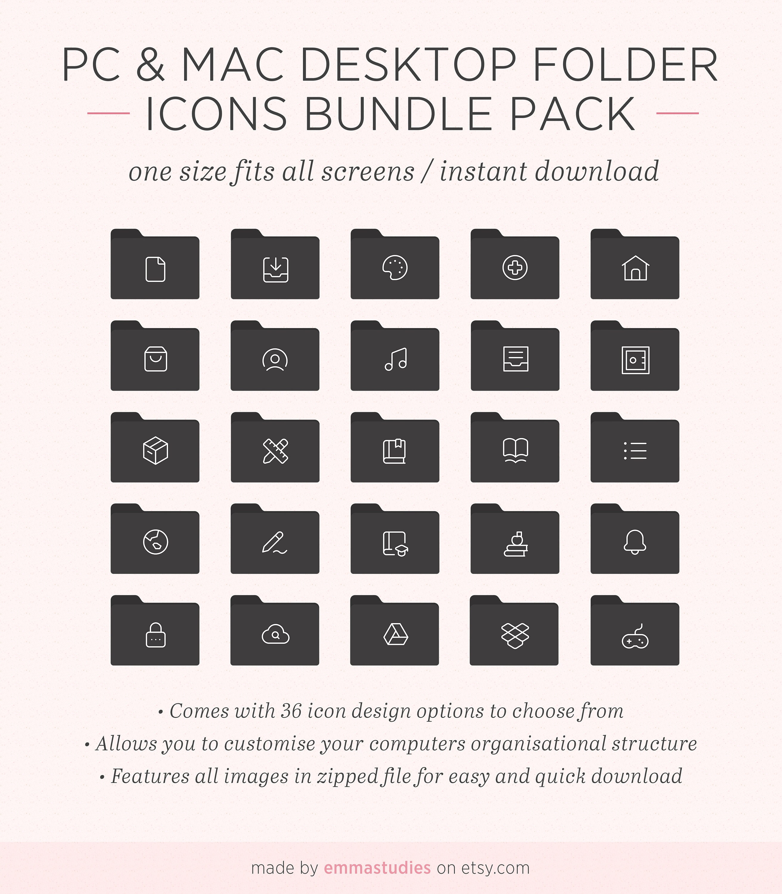 Desktop Folder Icons Customisable Icons Black Pack Windows - Etsy Australia