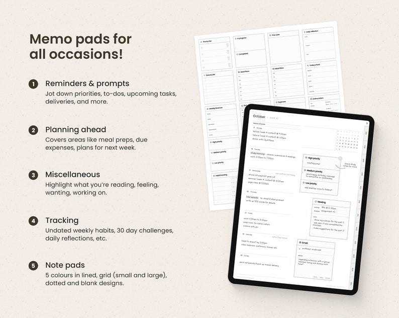 Digital Note Pad Stickers | Memo Life Planner, Lists Habits | Goodnotes ...