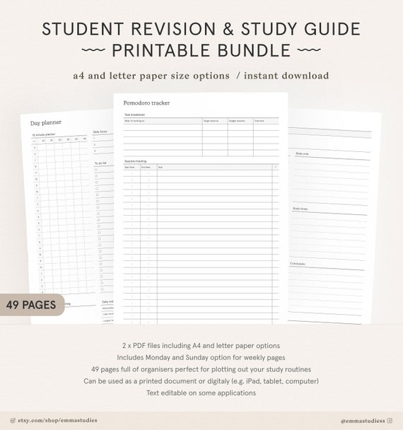 Student Printable Studying Guide Revision College University | Etsy