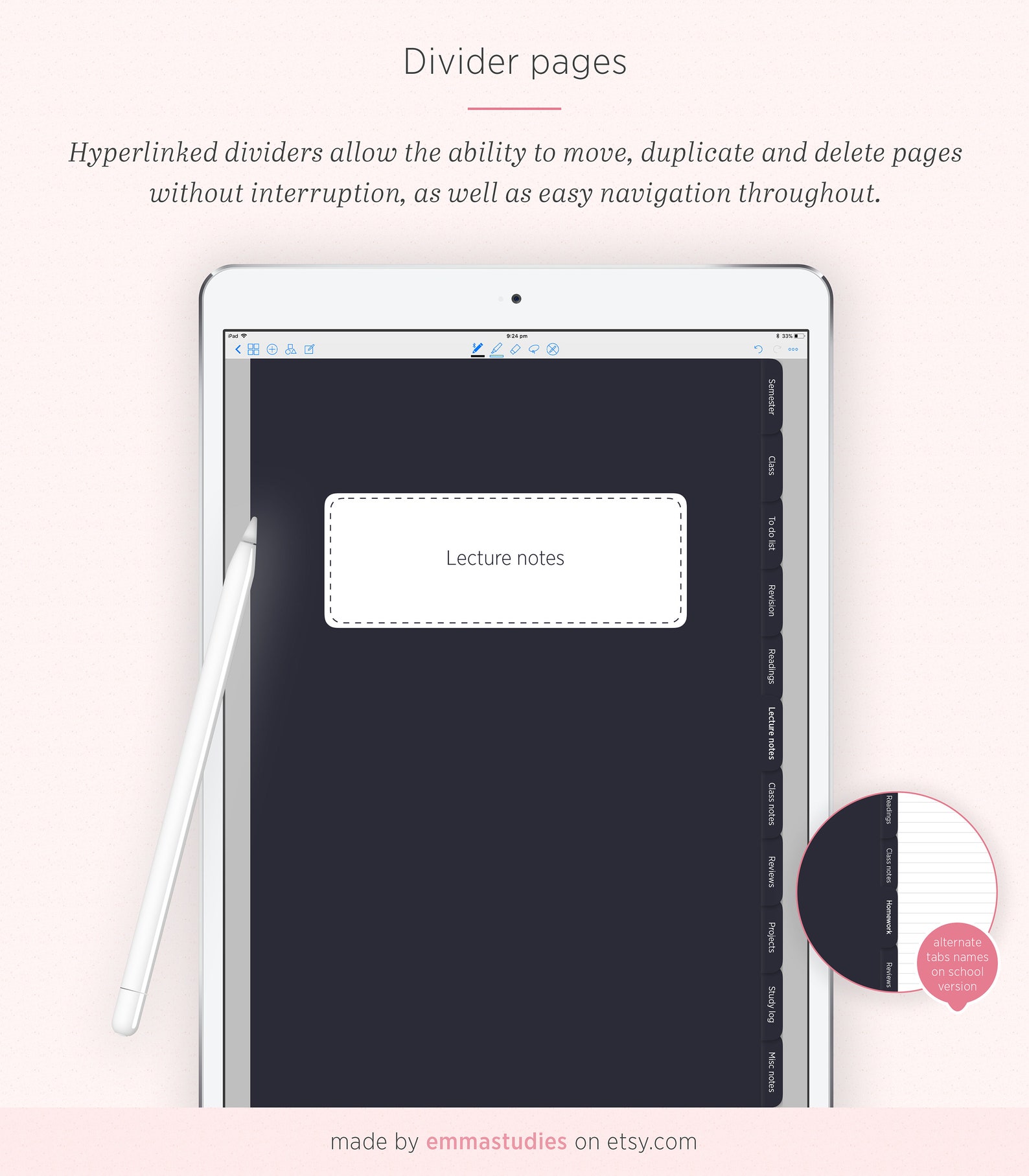 Digital Student Notebook Student Planner Organiser Subject | Etsy