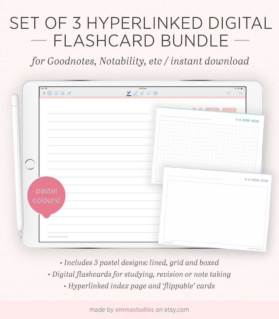 Digital Flashcards | Pastel Study Index Cards Student System Cards ...