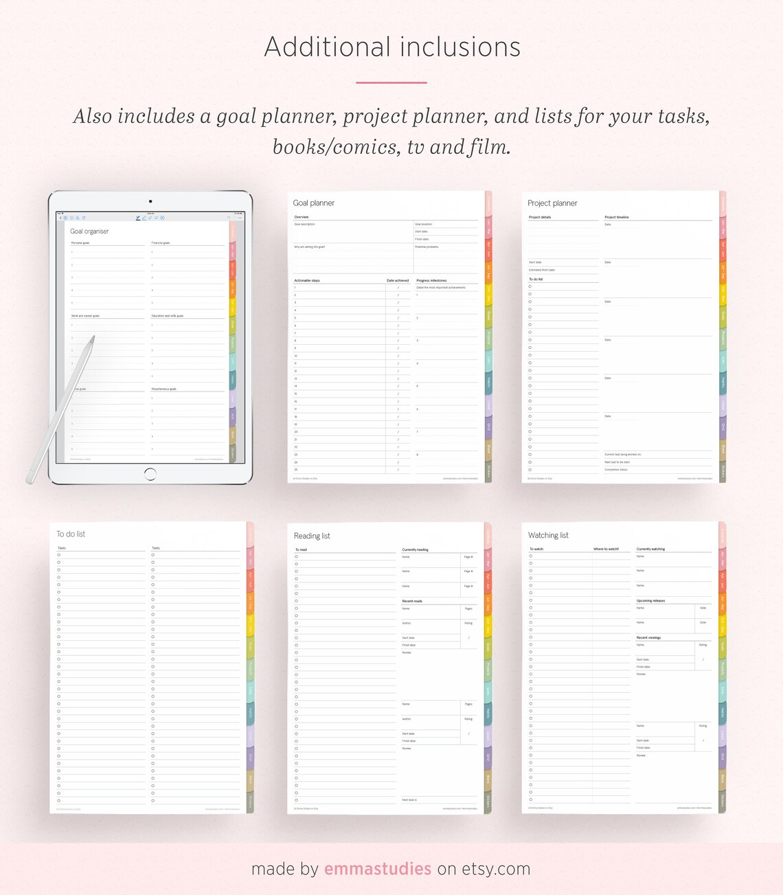 Undated Digital Daily Weekly Monthly and Yearly Lined - Etsy Australia