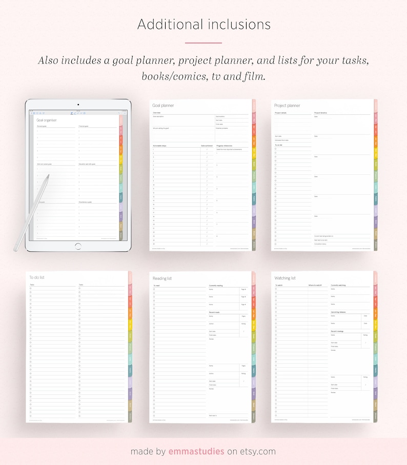 Undated Digital Daily Weekly Monthly and Yearly Lined - Etsy Australia